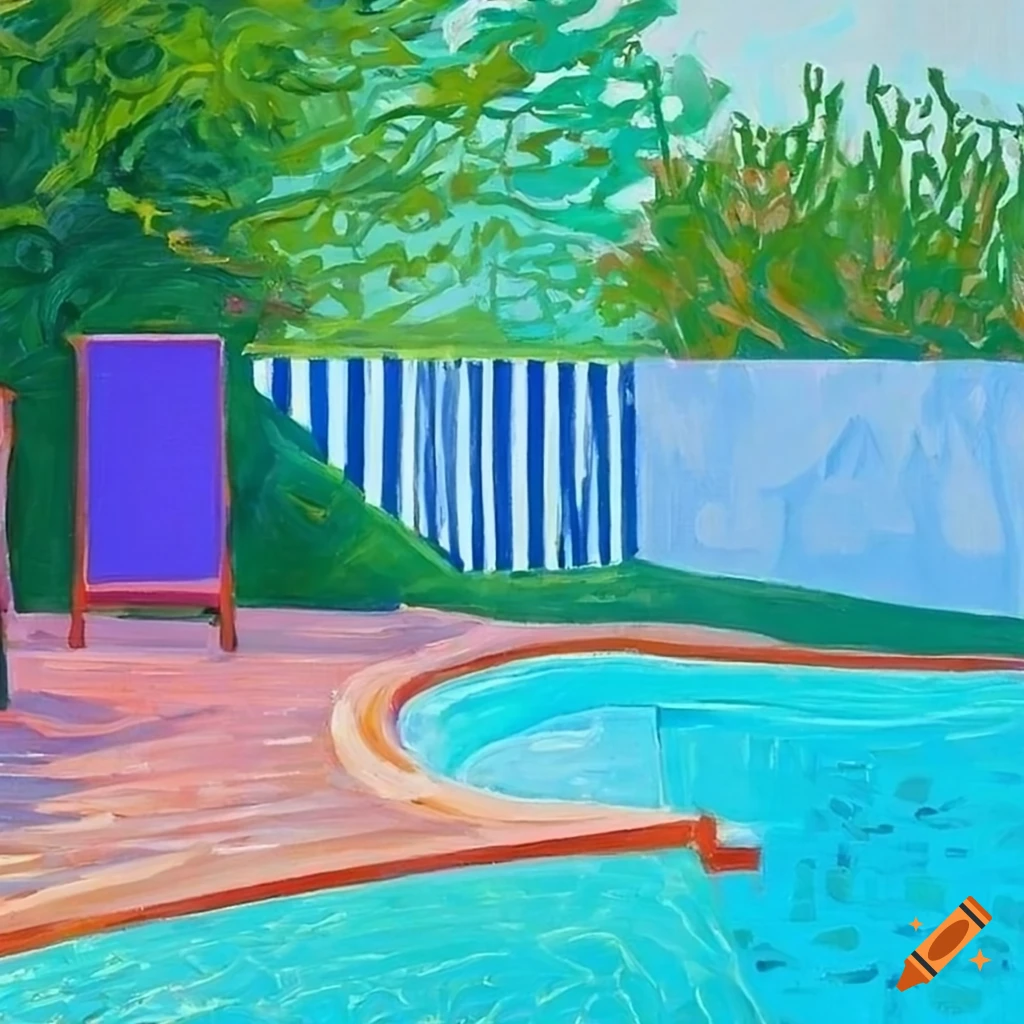 Painting of a backyard swimming pool in California on Craiyon