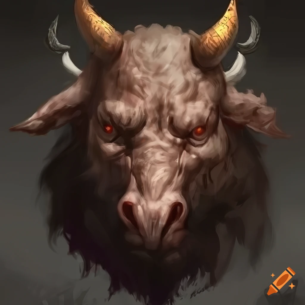 Stoic minotaur head in medieval fantasy concept art on Craiyon