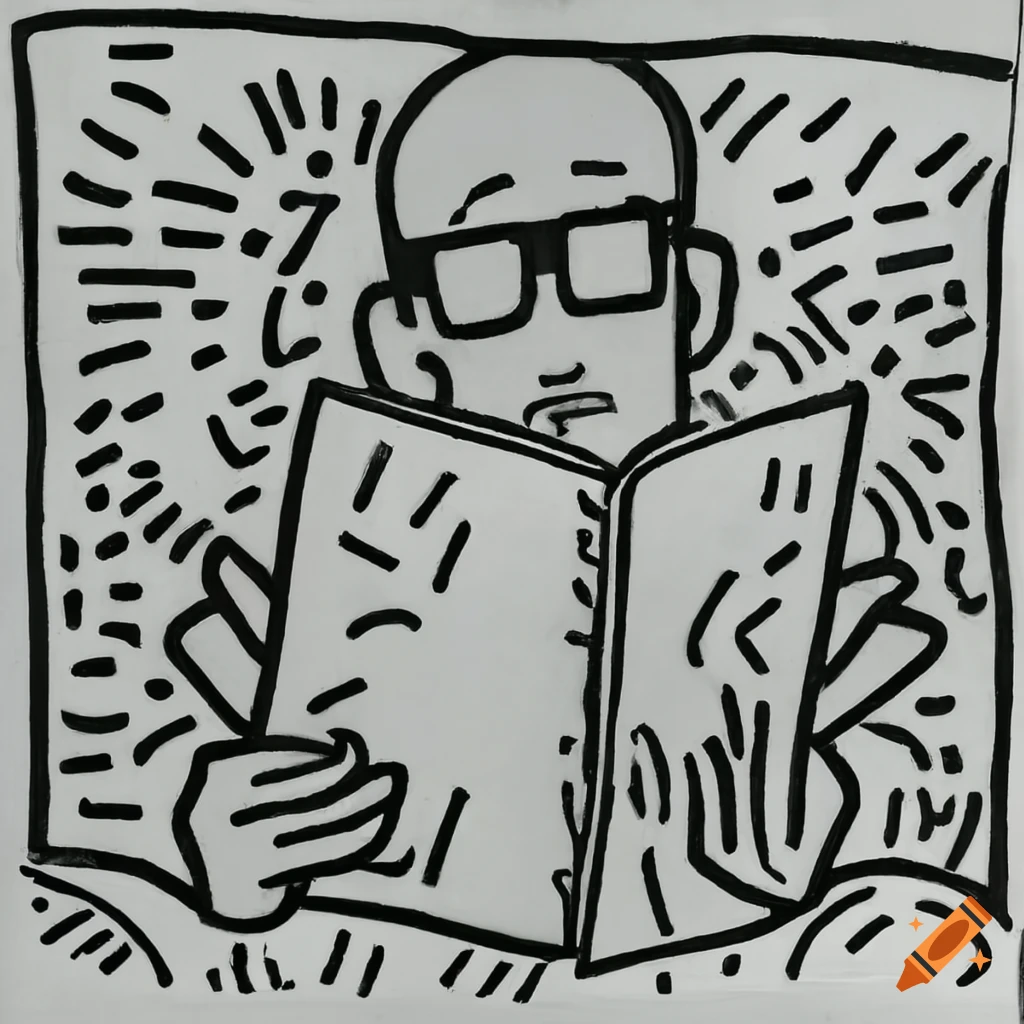 Keith Haring artwork of a person reading a book on Craiyon