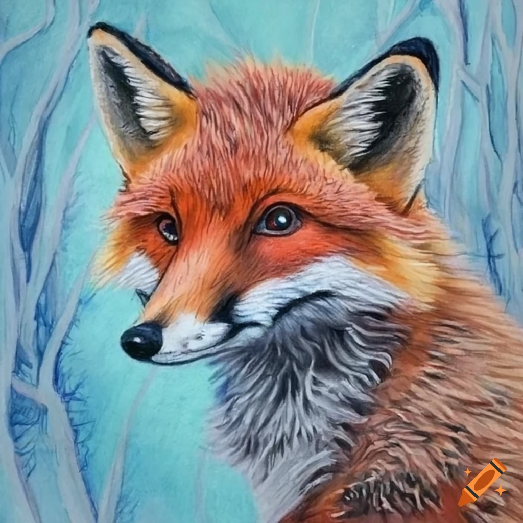 Colored pencil drawing of a fox with a beanie hat on Craiyon