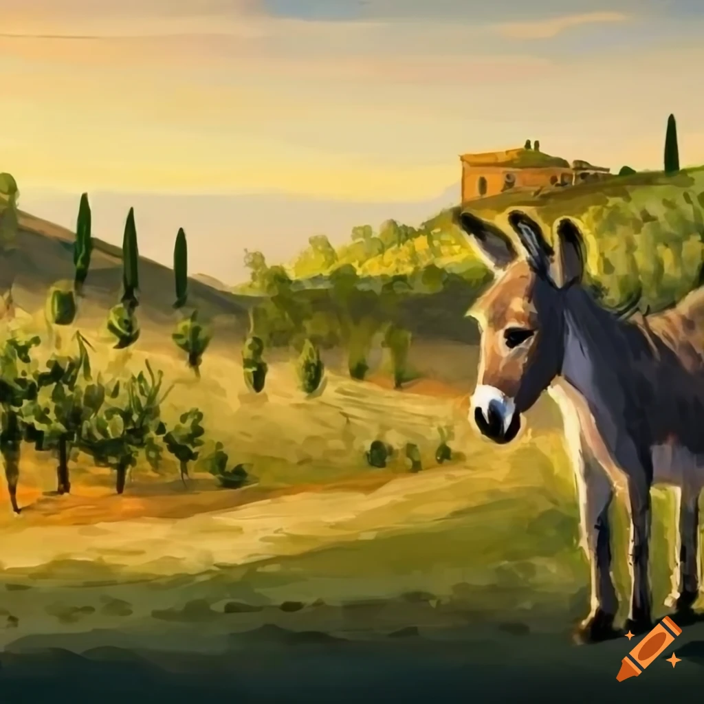Picture of a donkey surrounded by olives in a beautiful tuscan ...