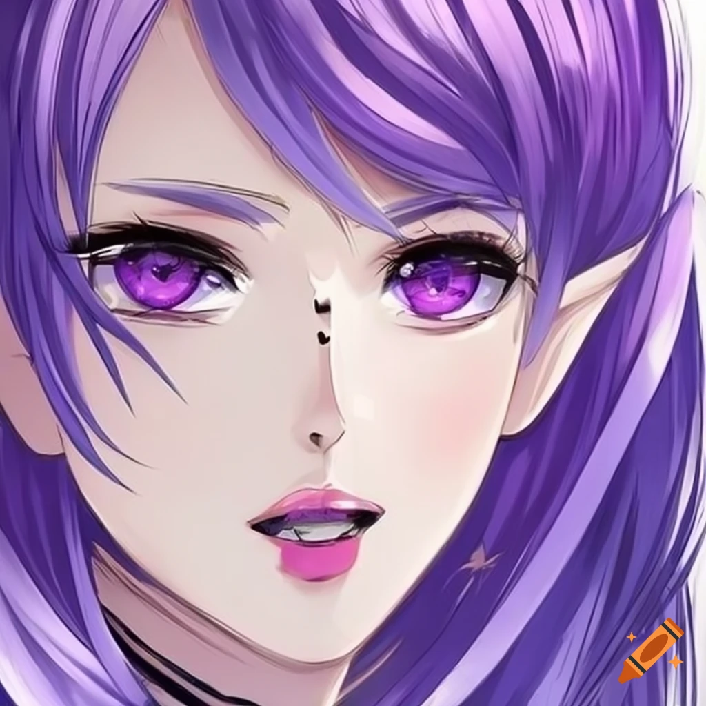 Anime portrait of a purple-skinned elf with silver hair on Craiyon