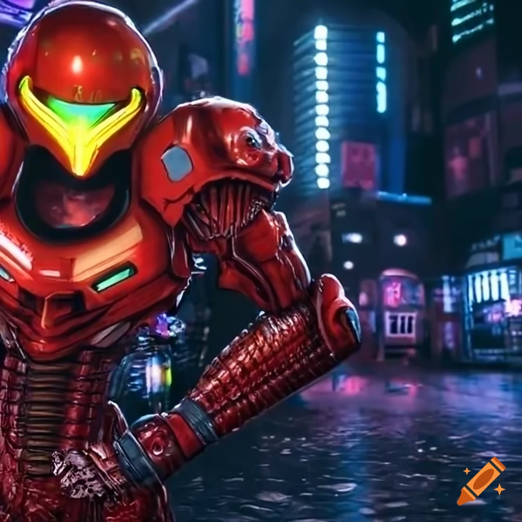H. R. Giger inspired artwork of Samus on a cyberpunk motorcycle on Craiyon