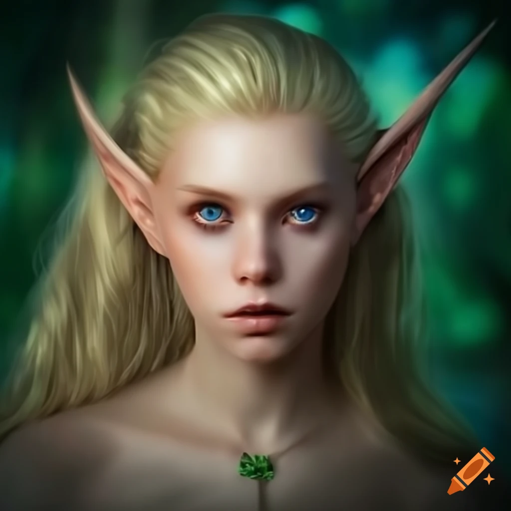 Image of a forest elf with blond hair and gold eyes on Craiyon