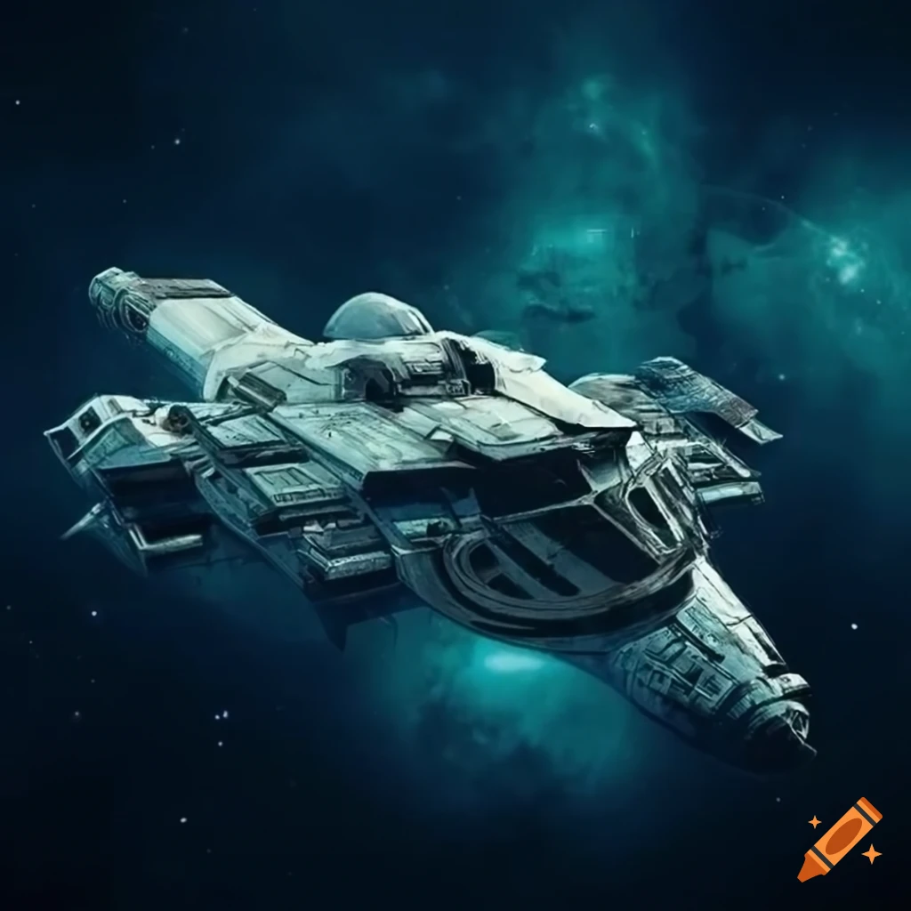 Retro futuristic sci-fi art of an interstellar bomber ship on Craiyon