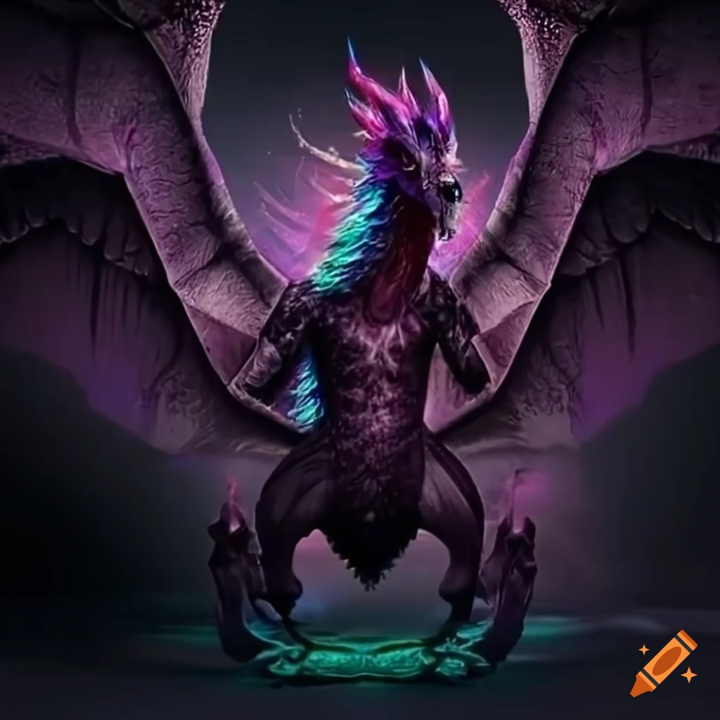 Illustration of a dark and twisted dragon with glowing chaotic eyes and ...
