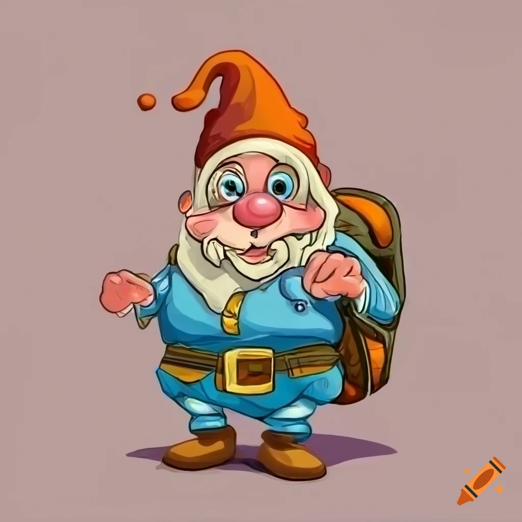 Cartoon dwarf with a backpack on an adventure on Craiyon