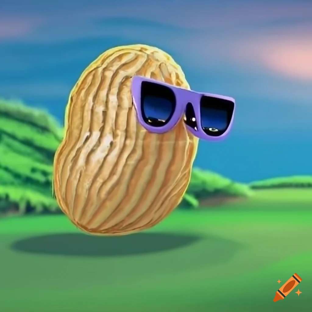 Funny meme of a peanut wearing sunglasses in green hill zone on Craiyon