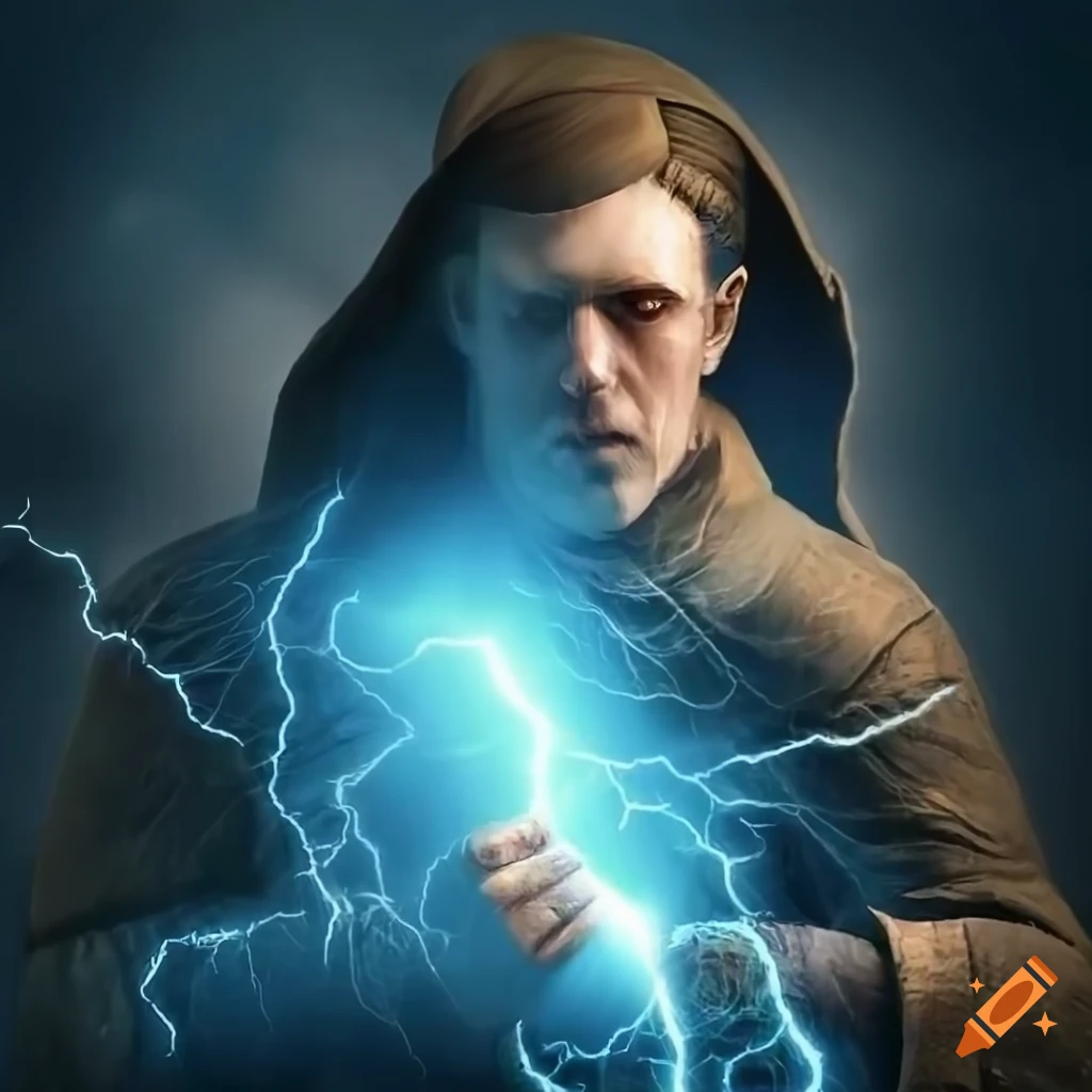 Realistic depiction of a wizard summoning lightning on Craiyon