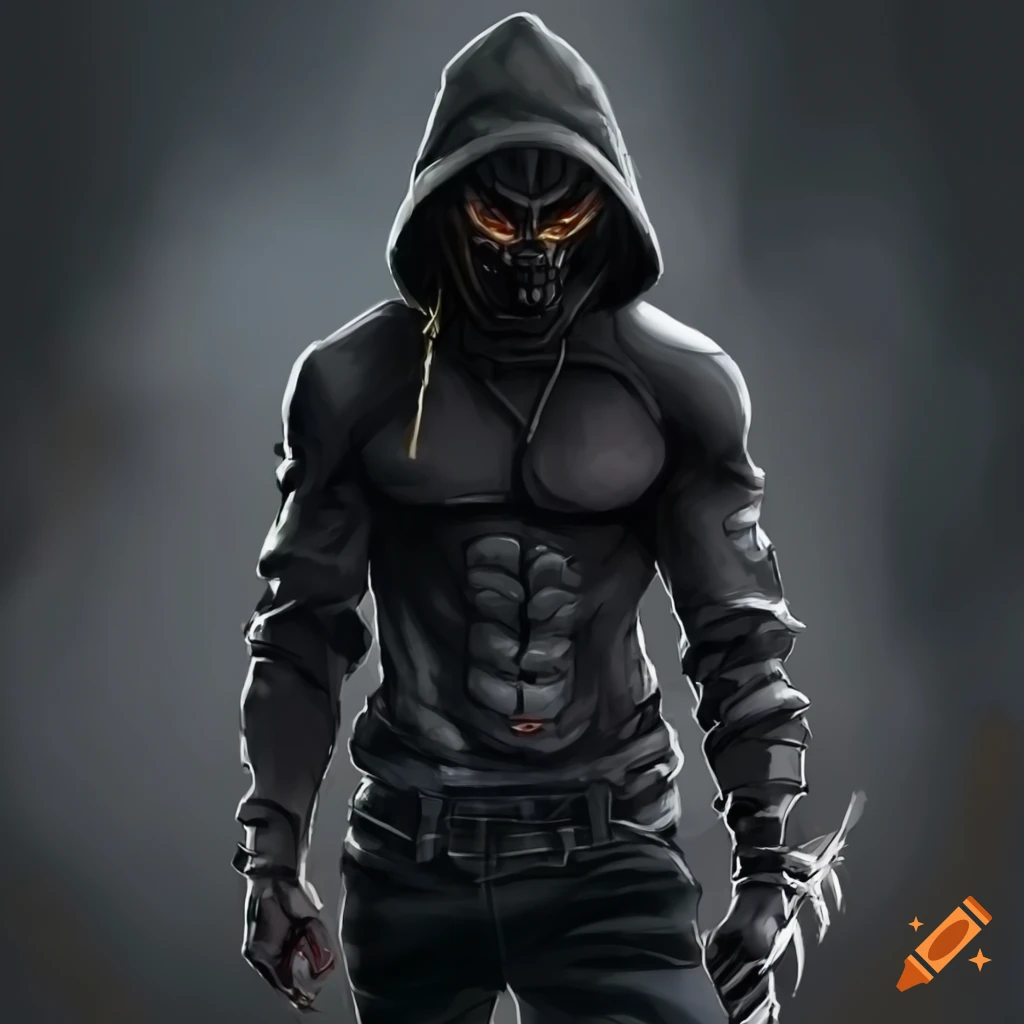 Futuristic character art with a badass guy in black attire and half oni ...