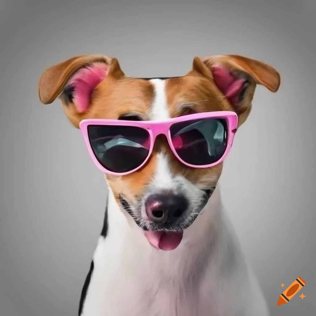 Hyper realistic portrait of a jack russell terrier with pink sunglasses ...