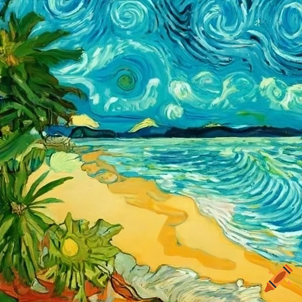 Tropical beach with coconut palm inspired by Vincent Van Gogh's ...