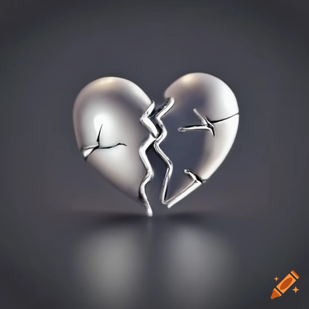 Silver broken heart pendant with gemstone on Craiyon