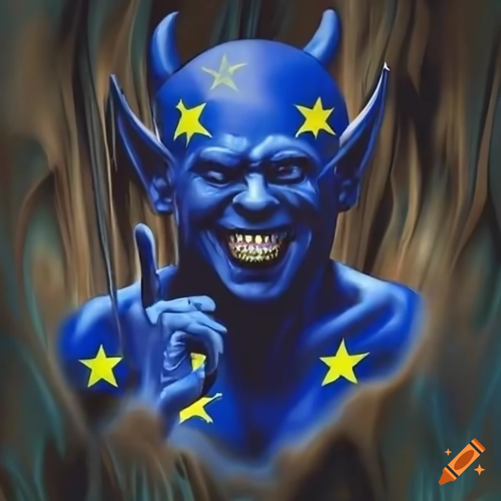 Artwork: devil with EU flag, oil and money streams on Craiyon