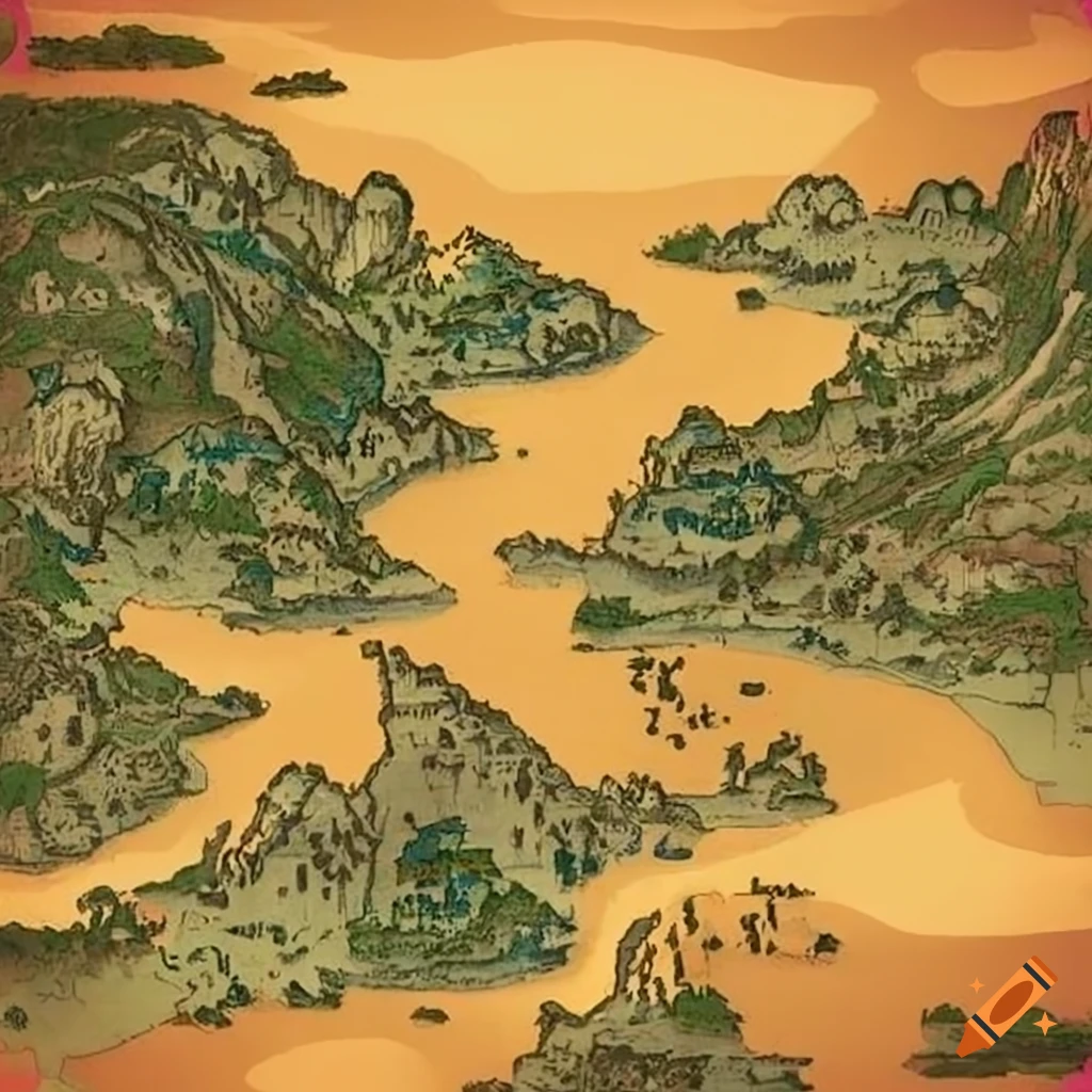 Small fantasy landscape map inspired by ancient Greek mythology on Craiyon