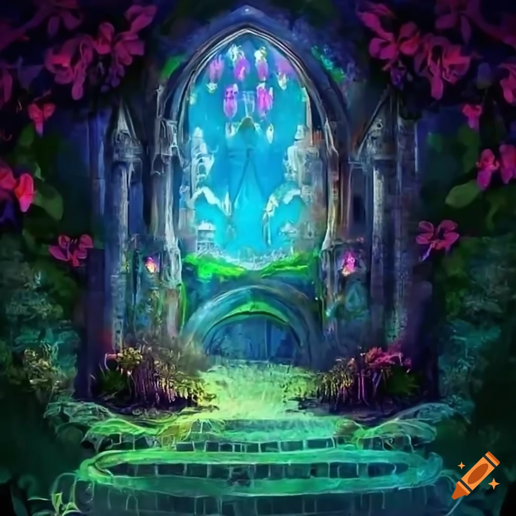 Elven castle with crystal walkway and beautiful flowers on Craiyon