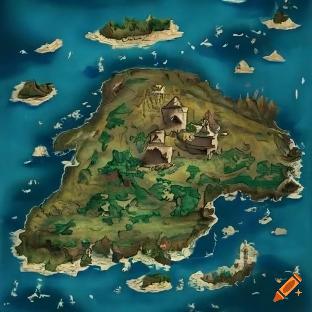 Small fantasy landscape map inspired by ancient greek mythology on Craiyon