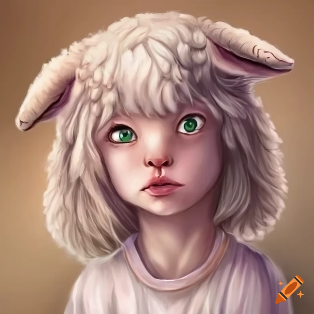 Cute anthropomorphic sheep girl illustration on Craiyon