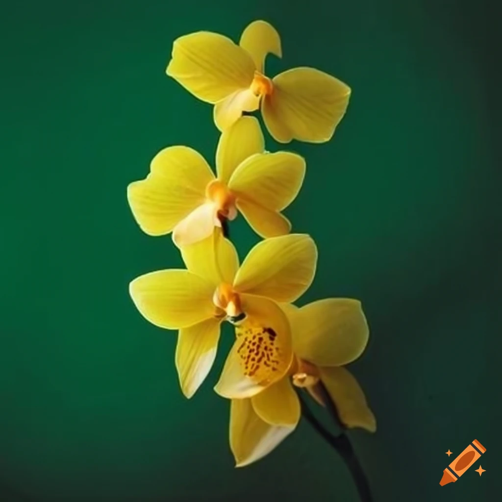 Yellow orchid flowers on lush green foliage on Craiyon