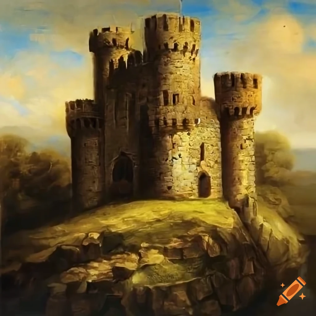 Oil painting of a medieval castle on Craiyon