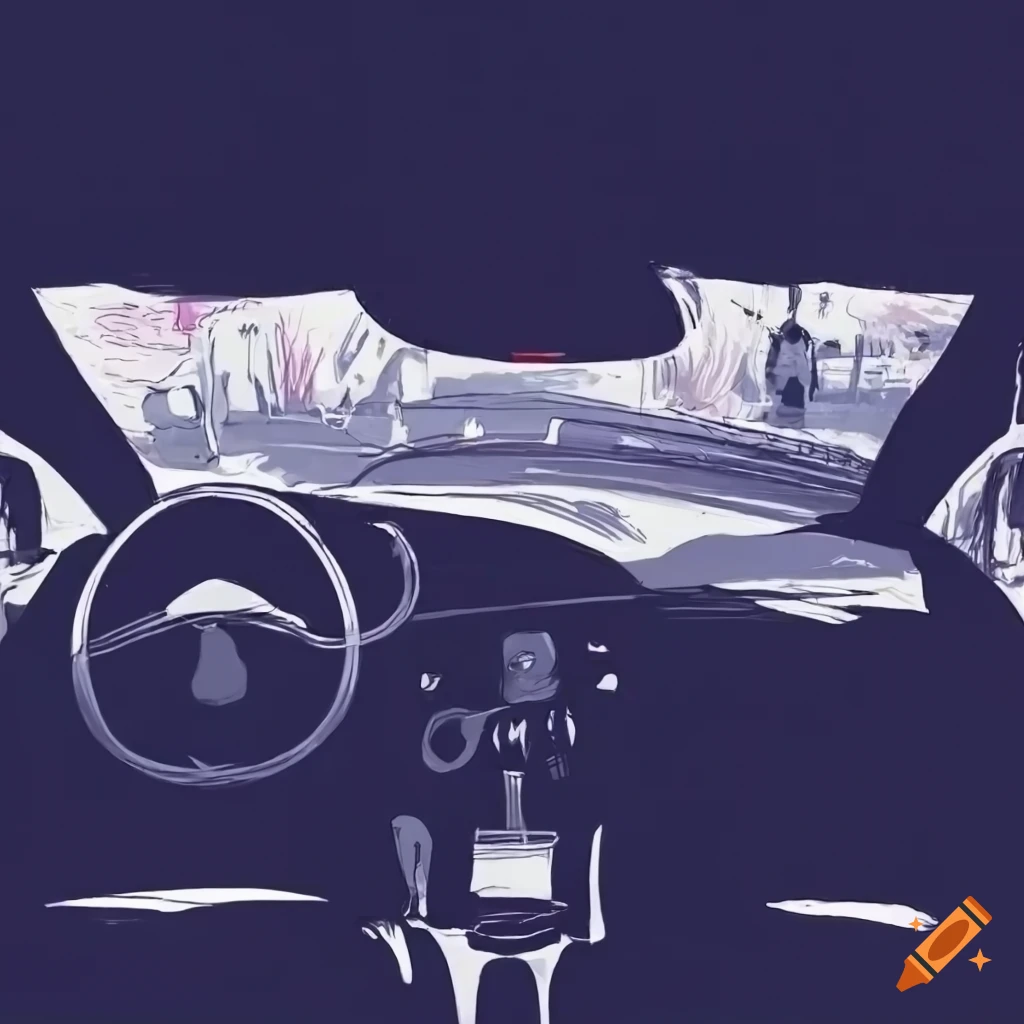 Line drawing of a man and woman inside a car on Craiyon