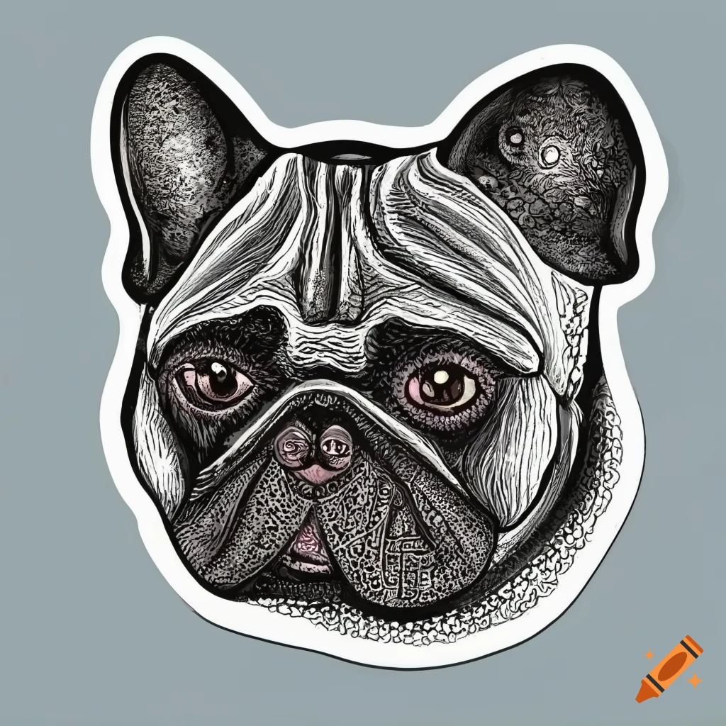 Hand-drawn goth pug dog sticker on Craiyon