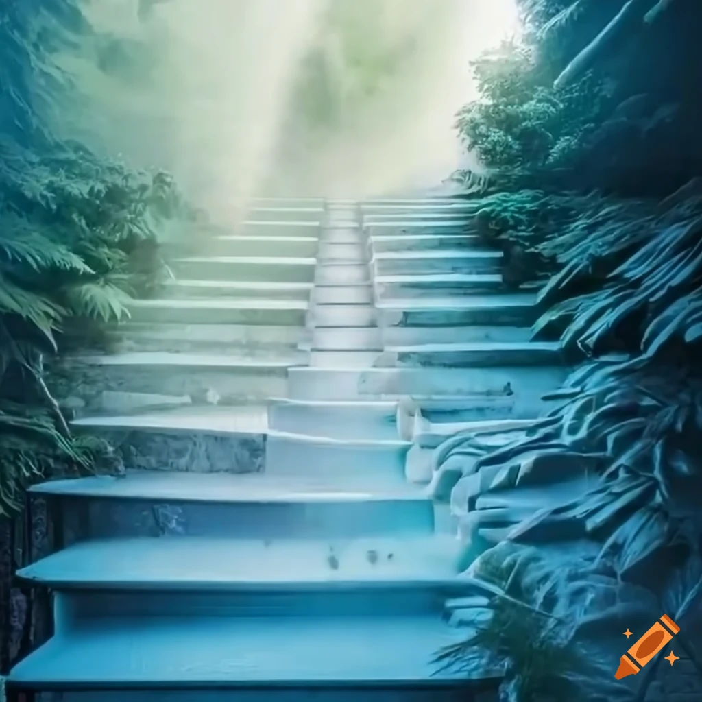 Abstract white staircase in a forest