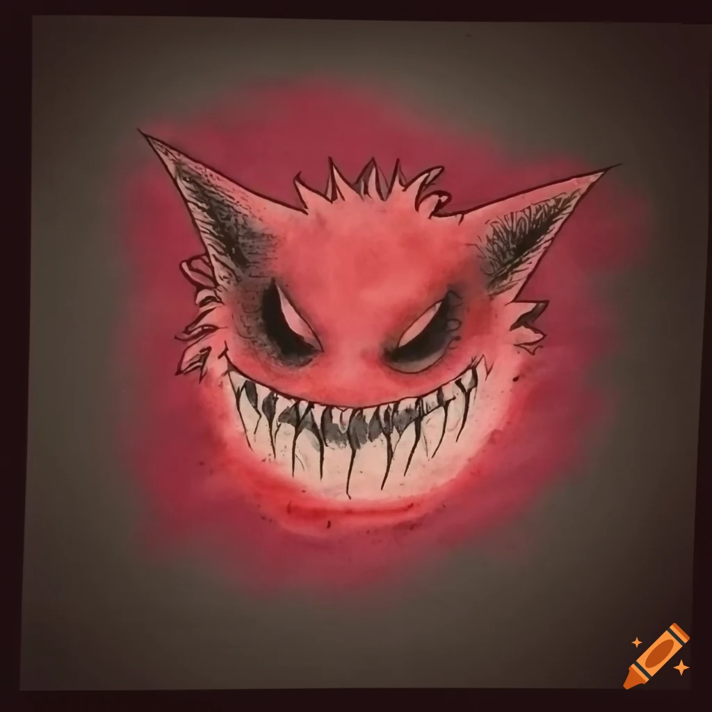 Japanese style artwork of gengar under a red moon on Craiyon