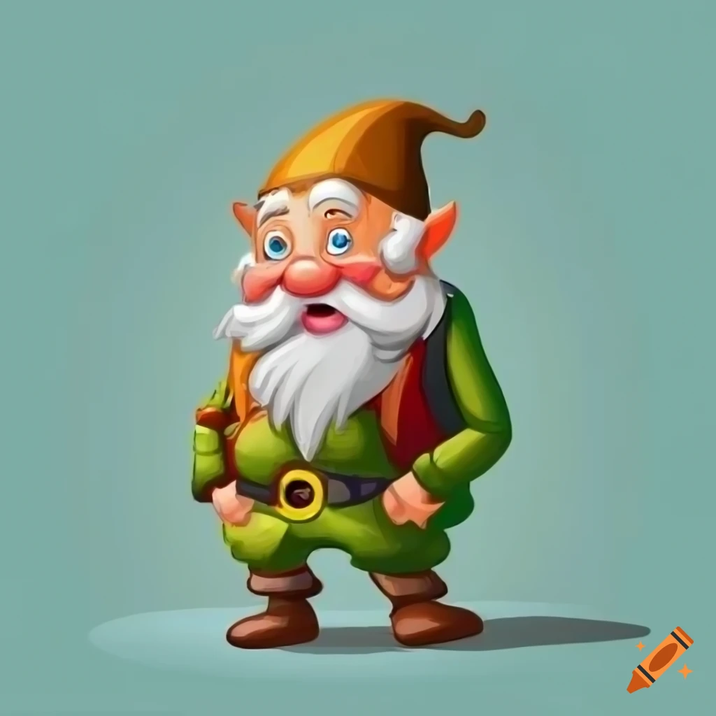 Cartoon of a dwarf with a backpack on a trip on Craiyon