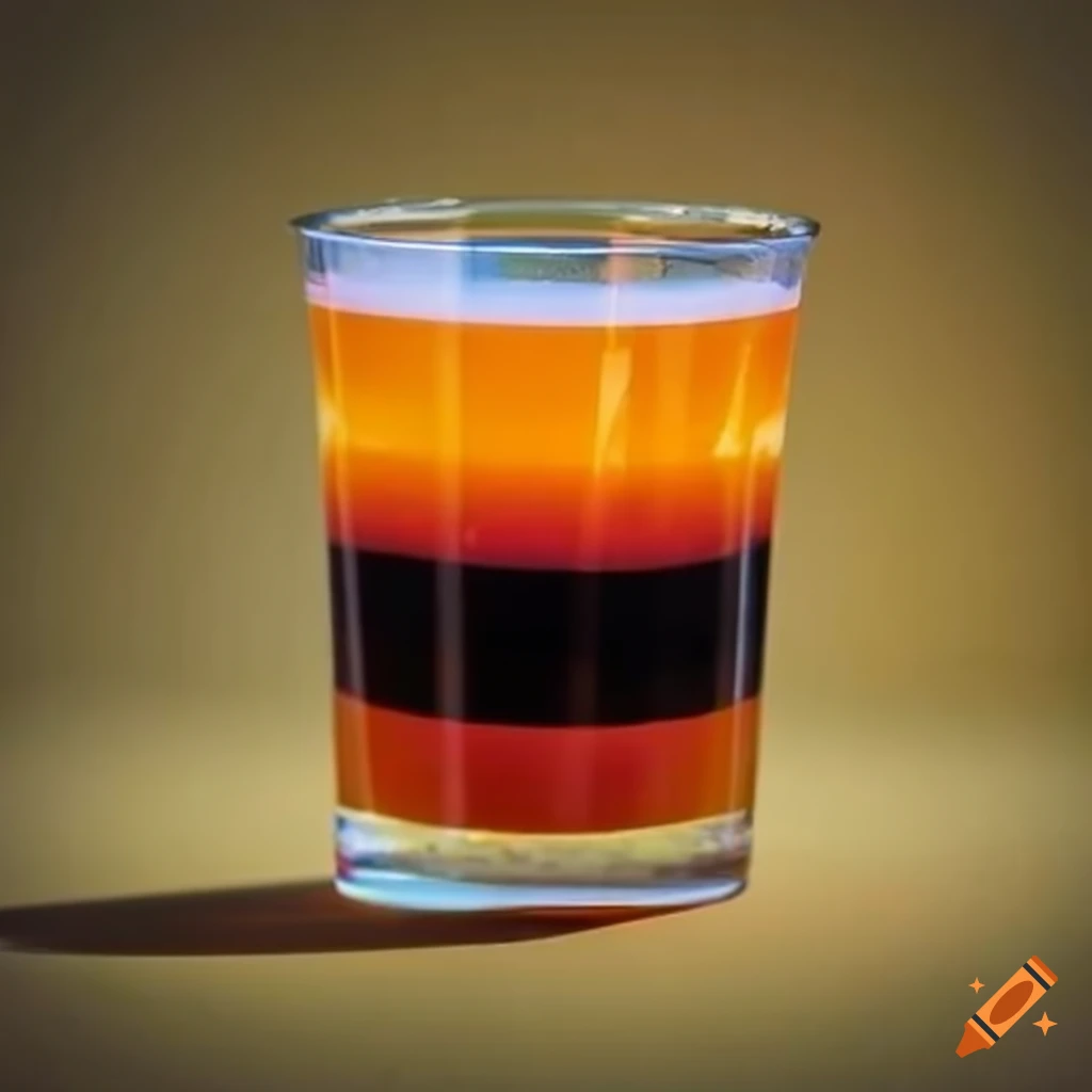 A layered cocktail in a shot glass on Craiyon