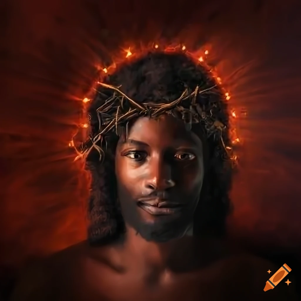 Portrait of Black Jesus Christ with a crown of thorns on Craiyon