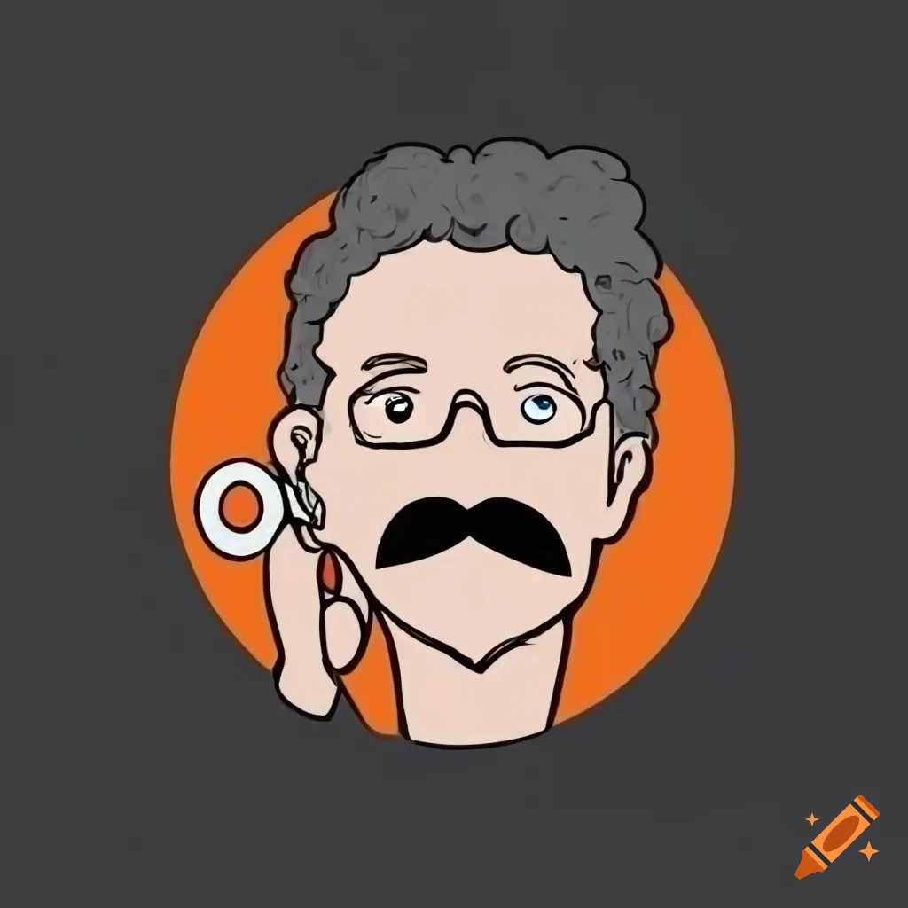 Cartoon logo of a fancy man with curly mustache and monocle on Craiyon