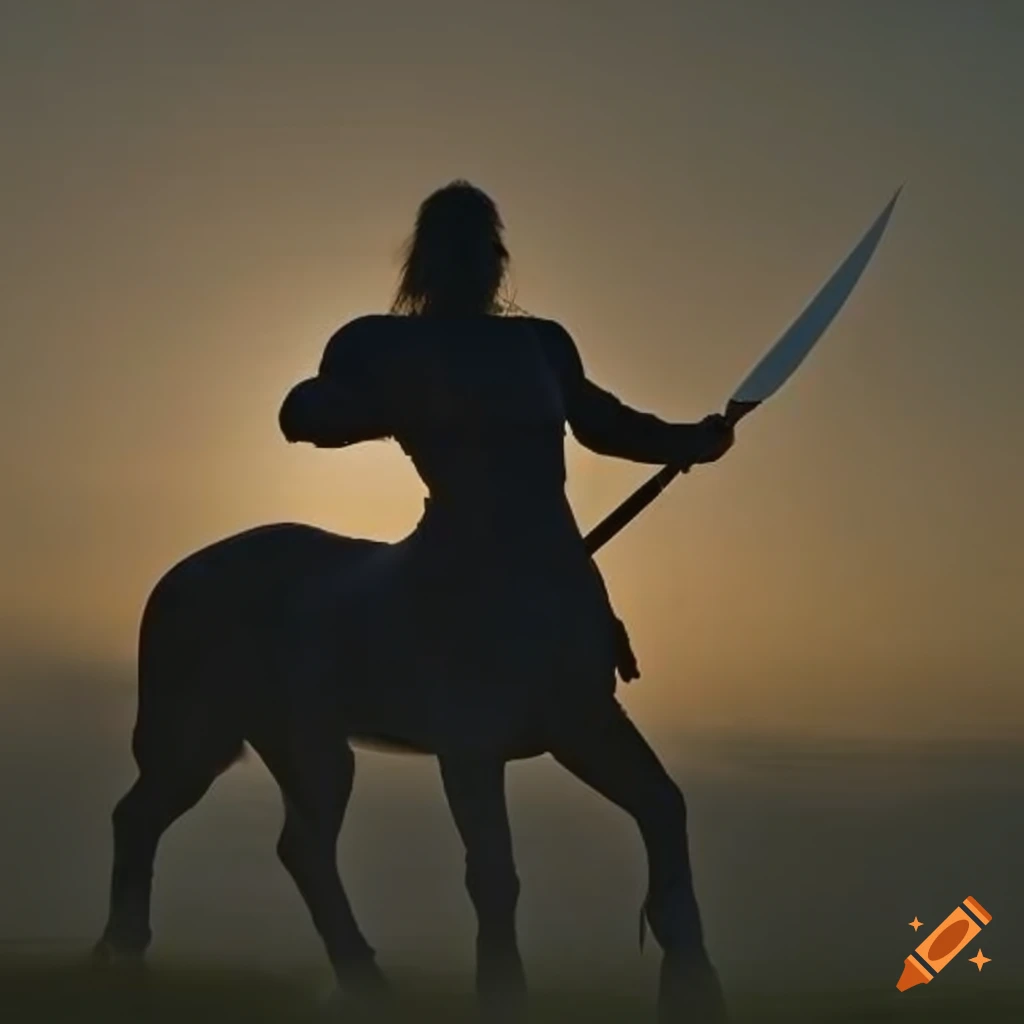 Silhouette of a centaur warrior in a glade on Craiyon