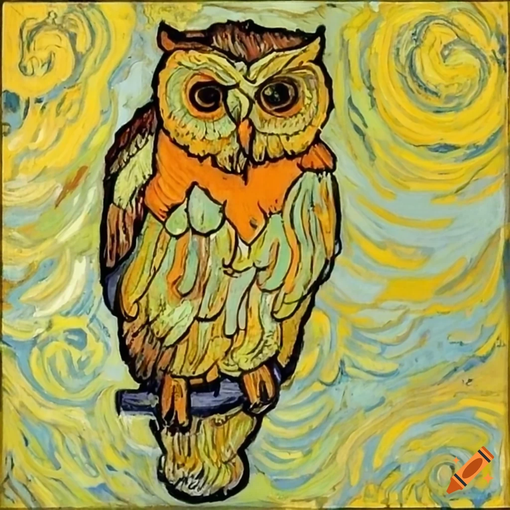 Owl painting in vincent van gogh style on Craiyon