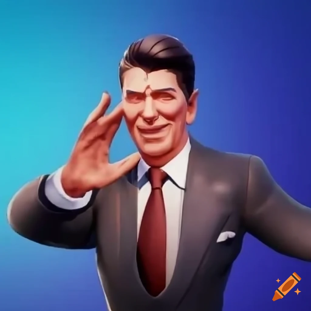 Ronald Reagan doing the Fortnite default dance on Craiyon
