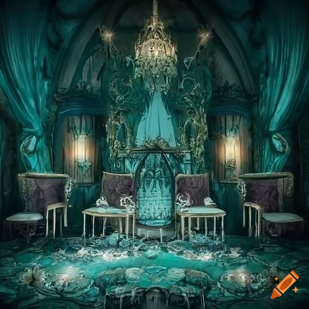 Elven castle banquet room with crystal table and flower decor on Craiyon