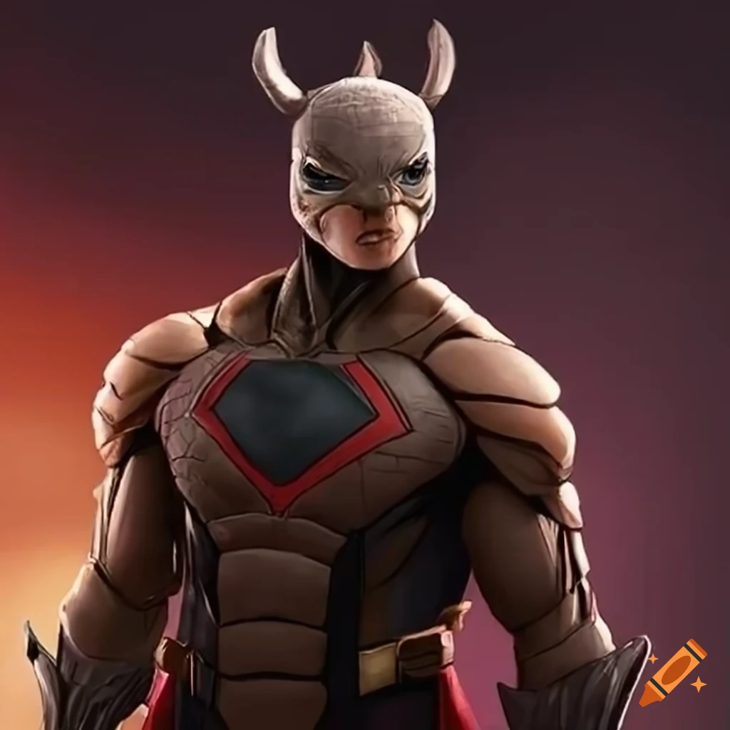 Image of a professional superhero named The Armadillo on Craiyon