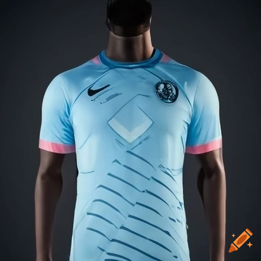 Pastel blue soccer jersey with wave patterns on Craiyon