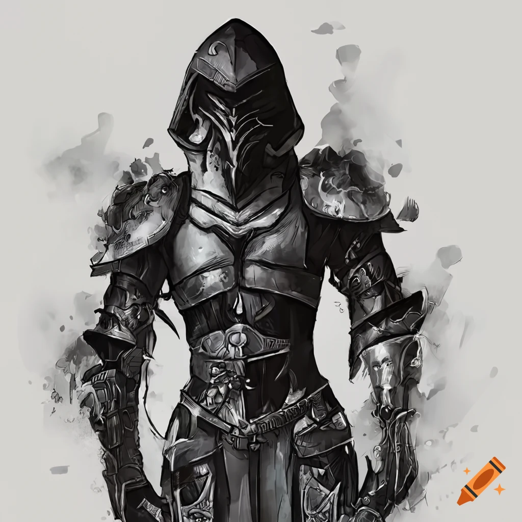 Illustration of a black-masked elf in heavy armor on Craiyon