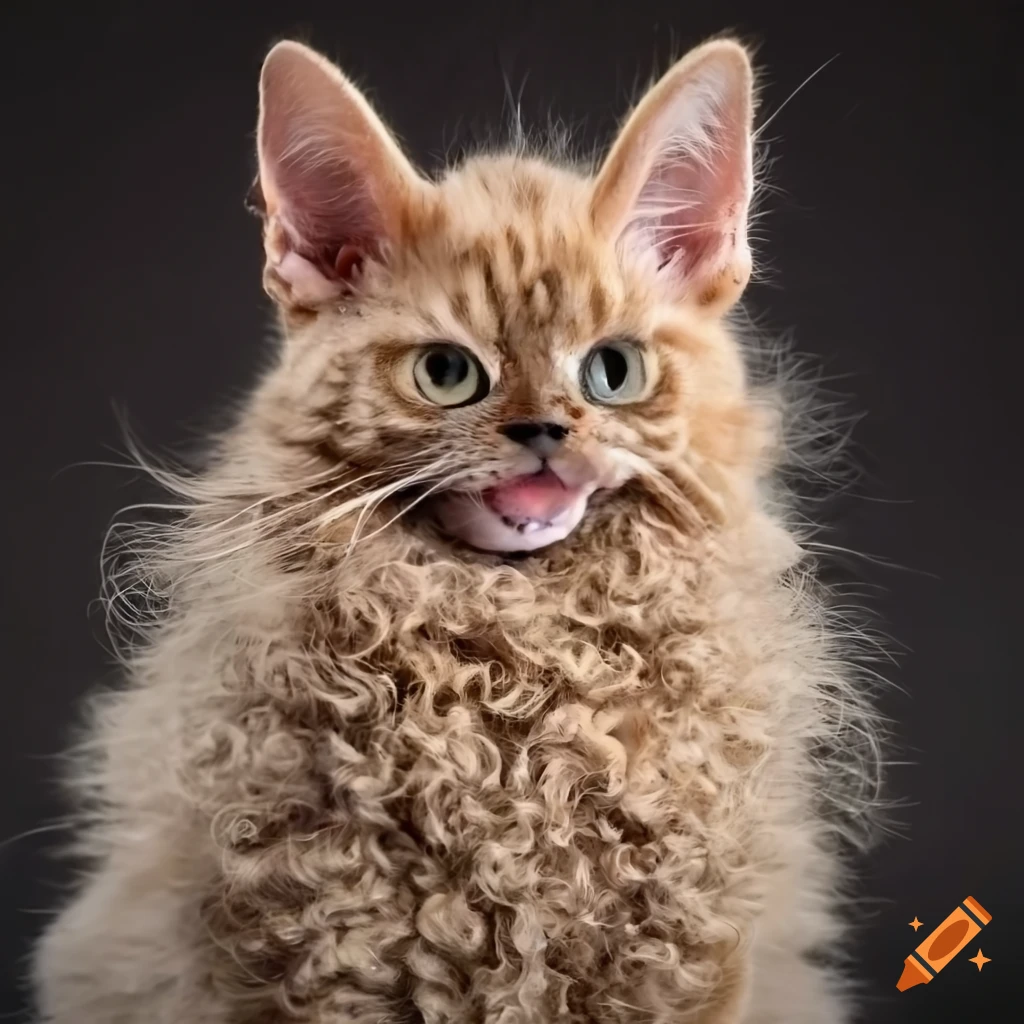 Adorable selkirk rex kitten with curly fur and big ears on Craiyon