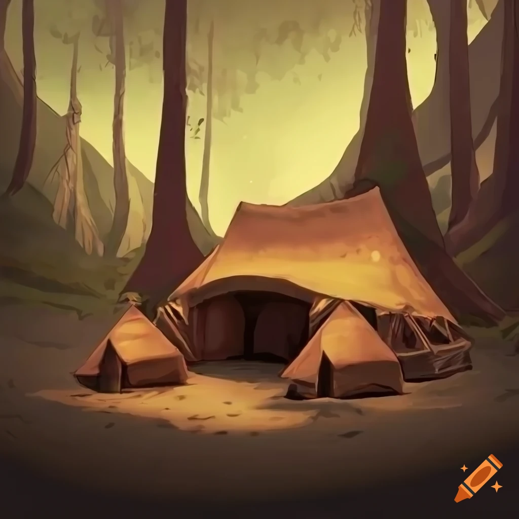 Dnd-style artwork of a bandit camp in the forest on Craiyon