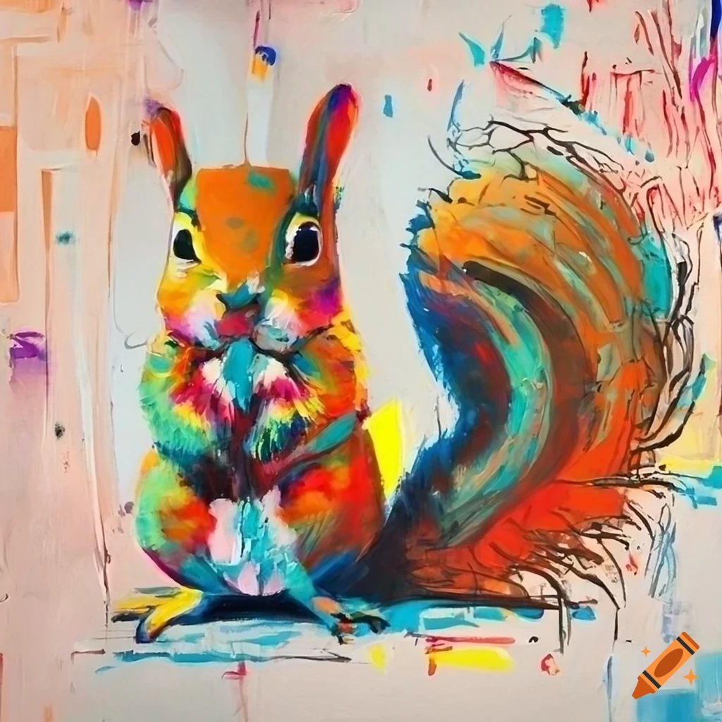 Colorful graffiti-style painting of a squirrel on Craiyon