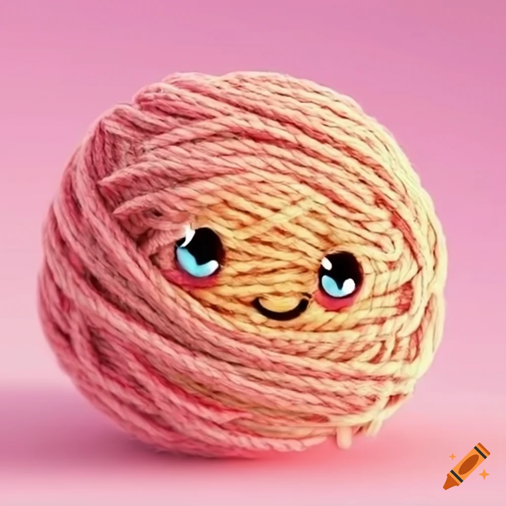 Cute 3D art ball of yarn with a kawaii face on Craiyon