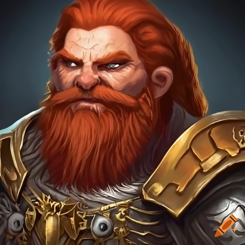Image of a red-bearded dwarf paladin in silver armor on Craiyon