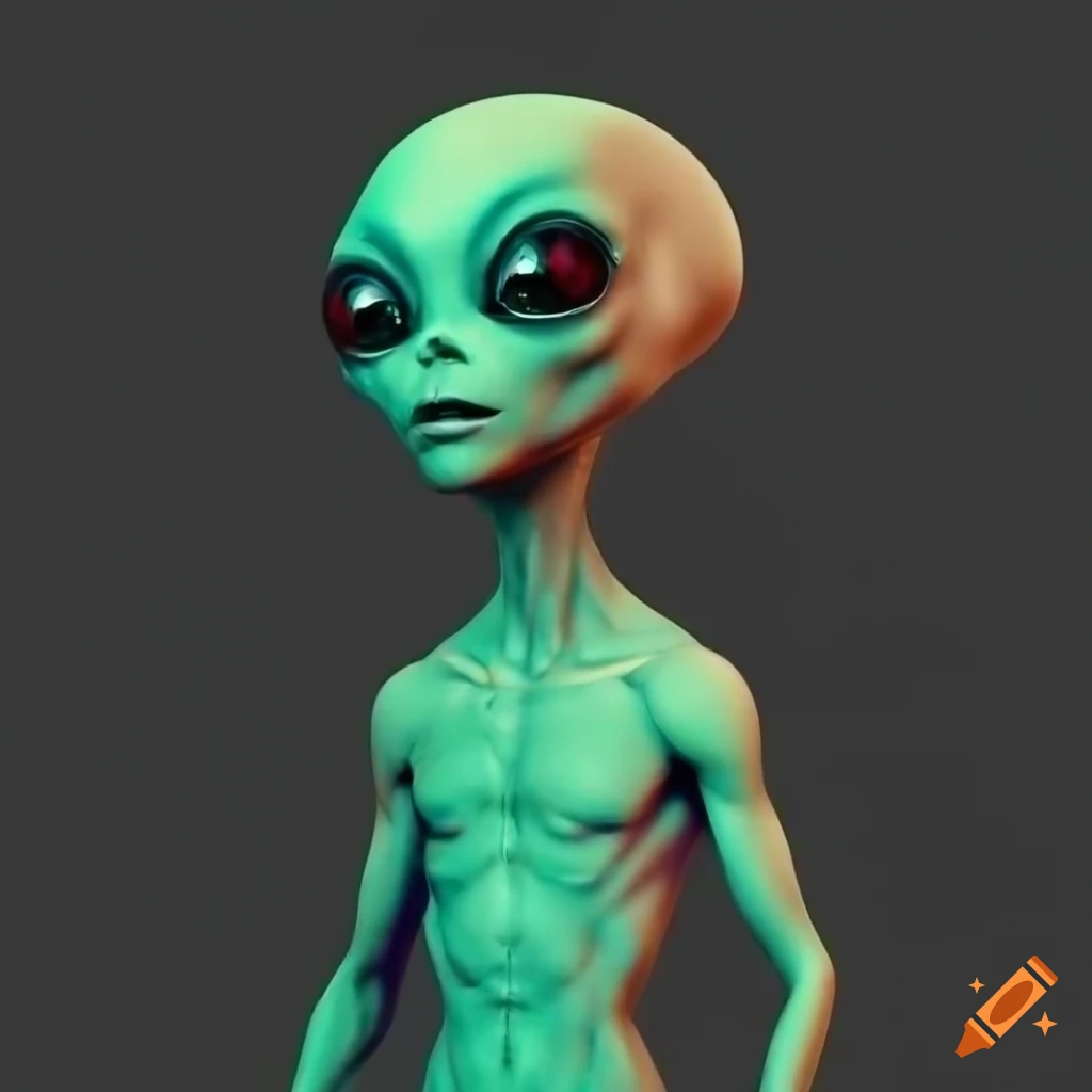 Colorful 3d render of a friendly alien on Craiyon