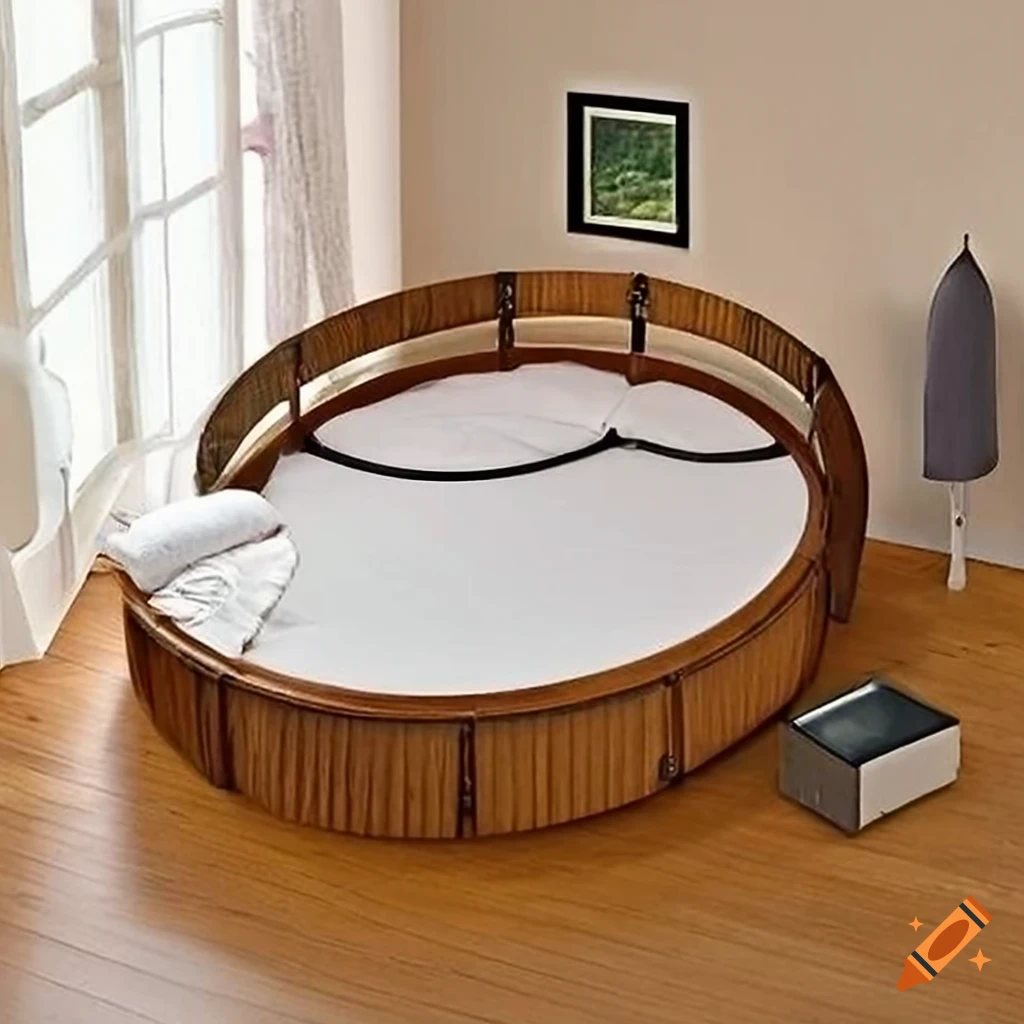 Wooden bedroom with innovative bed design on Craiyon