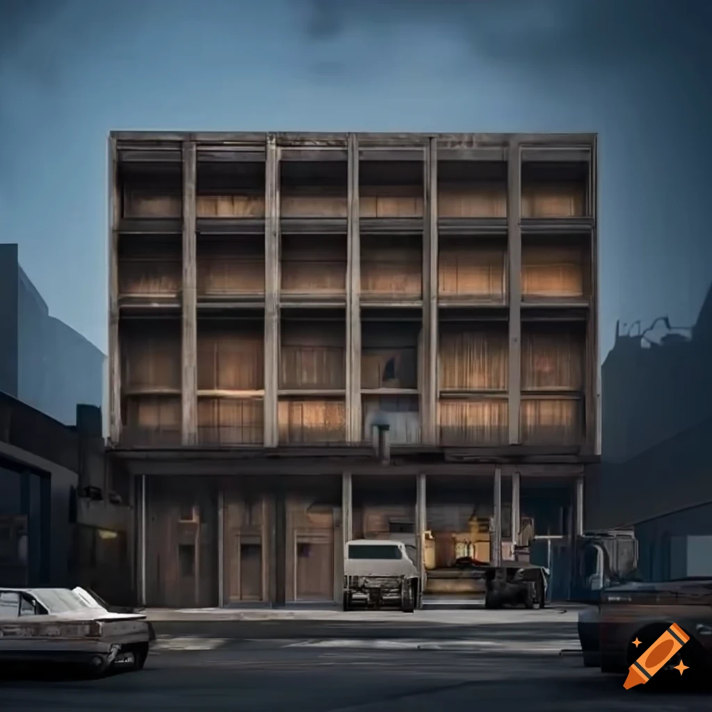 High detailed 4k rendering of a weathered derelict commercial ...