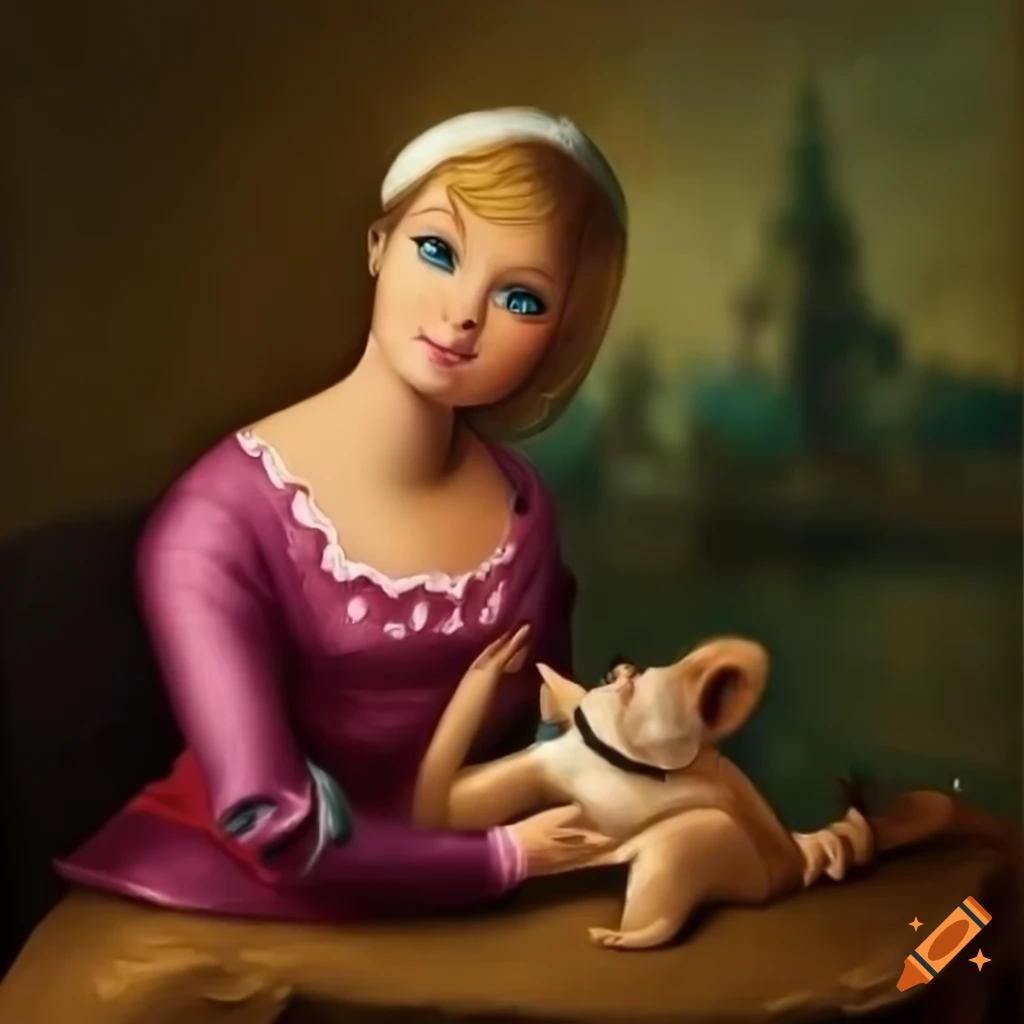Painting of barbie with her pet creature on Craiyon