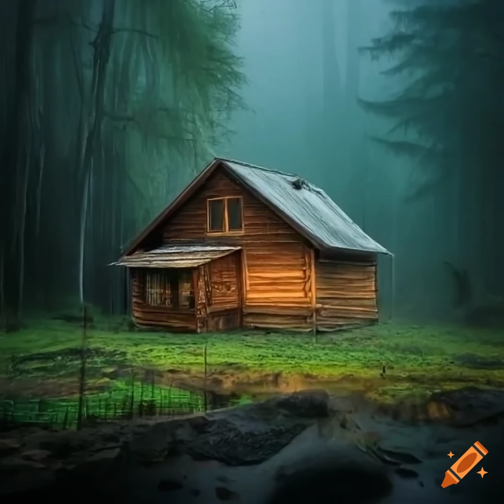 Wooden Shack In Rain