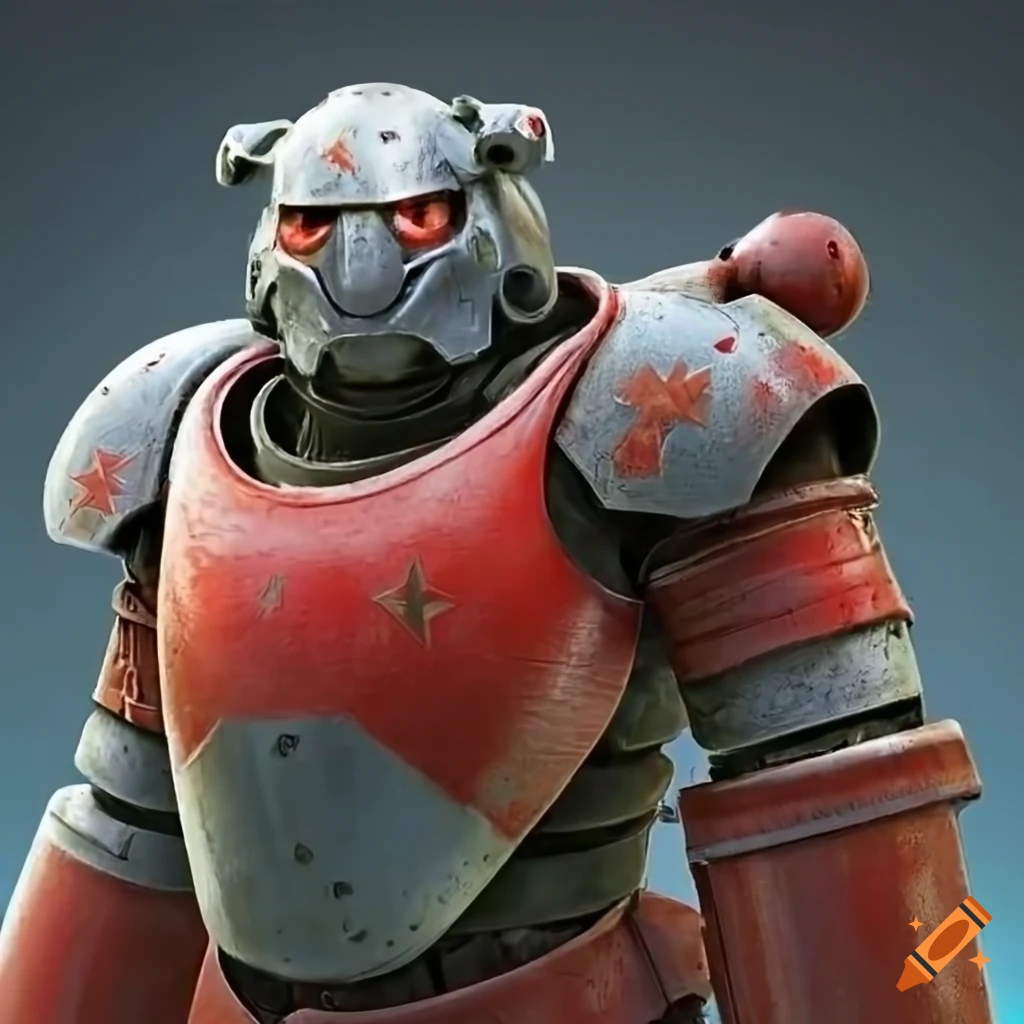 Image of soviet power armor in grey and red on Craiyon
